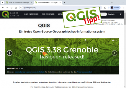QGIS-Tipp: Downloads für 3.38.0 “Grenoble” (RC) & 3.34.4 “Prizren” (LTR) verfügbar! | #geoObserver